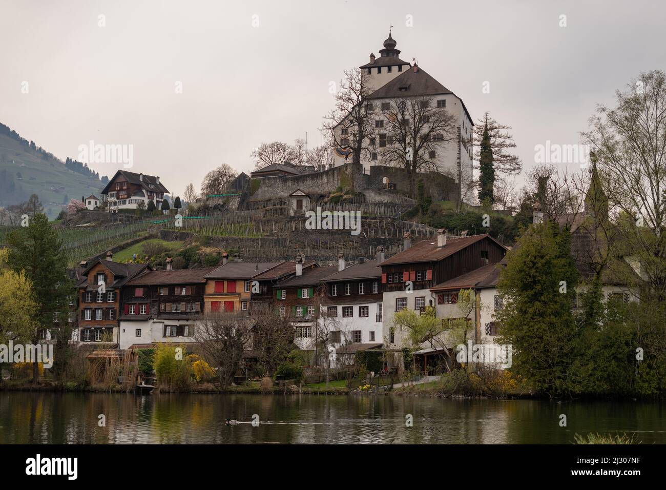 Werdenberg, Switzerland, March 29, 2022 Historic old castle on the top ...