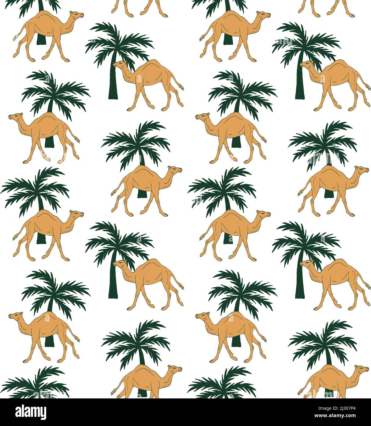 Vector seamless pattern of hand drawn camel and palm isolated on white ...