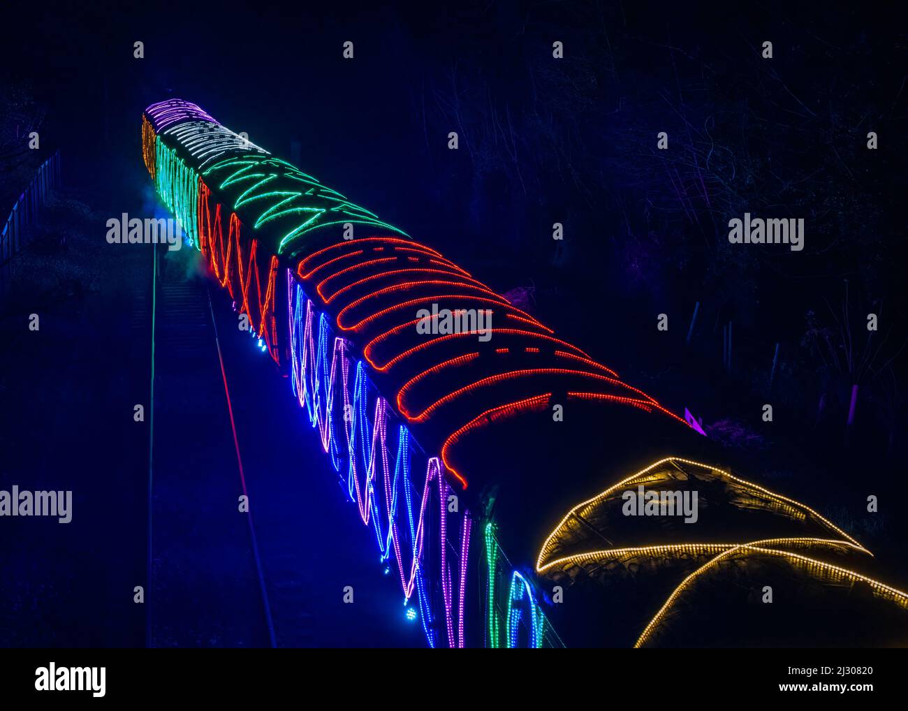 Locomotive 7828 Odney Manor pulling the illuminated 'Winter Lights' Christmas special passenger ...