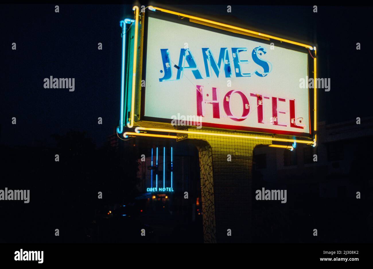 The Neonlights of Miami: illuminated neon sign of the James Hotel in ...