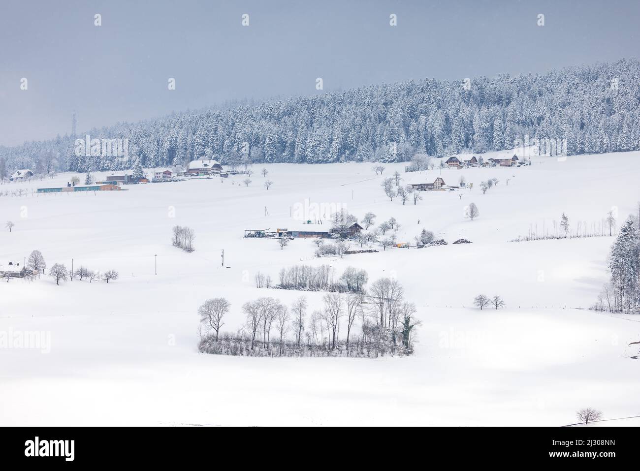 remote farm in the hills of Emmental during winter Stock Photo - Alamy