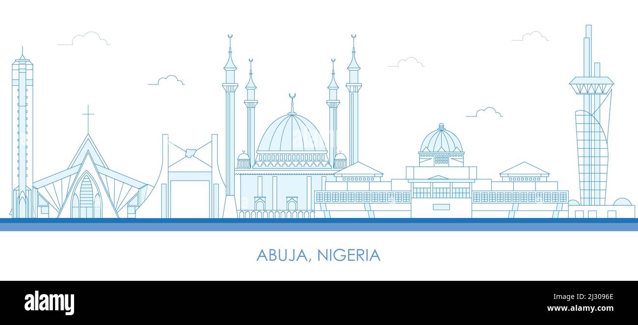 Outline Skyline panorama of city of Abuja, Nigeria - vector ...