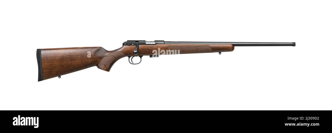 Small-bore bolt rifle in a wooden stock of .22lr. Small rifled weapon ...