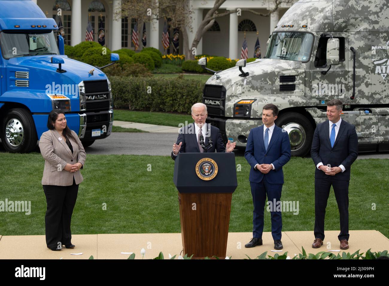 United States President Joe Biden makes remarks on progress made on the ...
