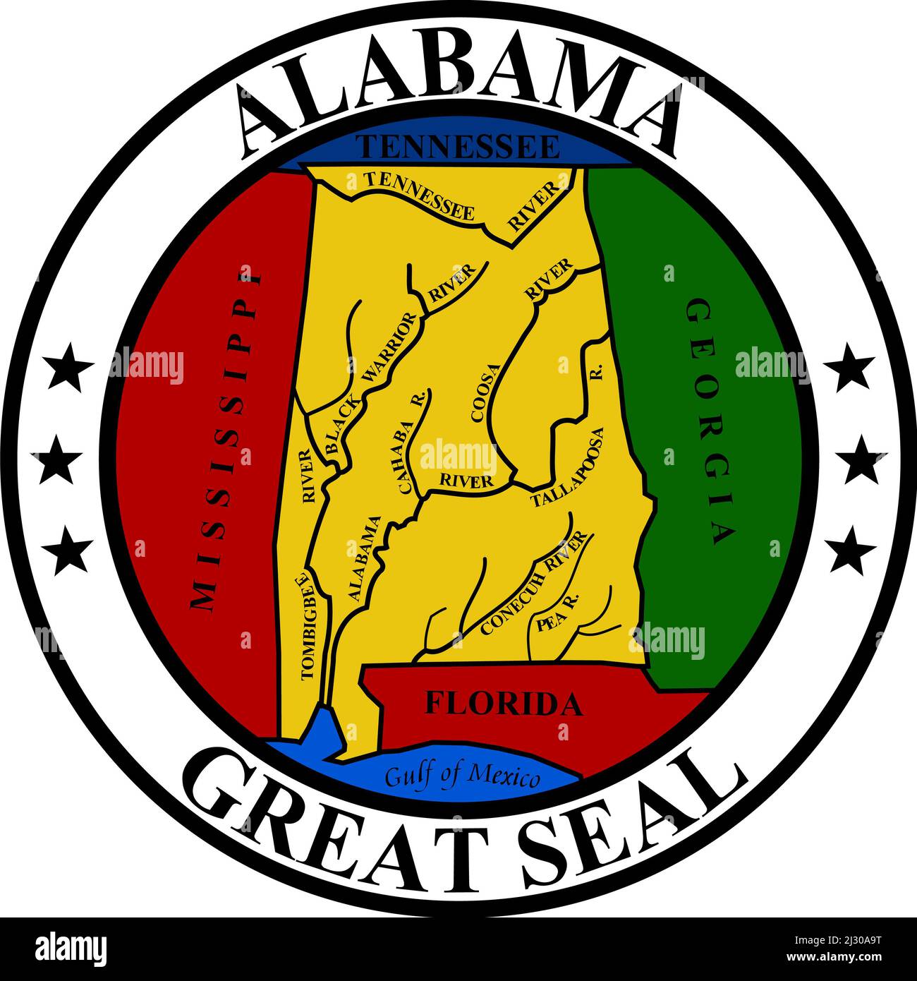 Top view of Great Seal of US Federal State of Alabama. United States of ...