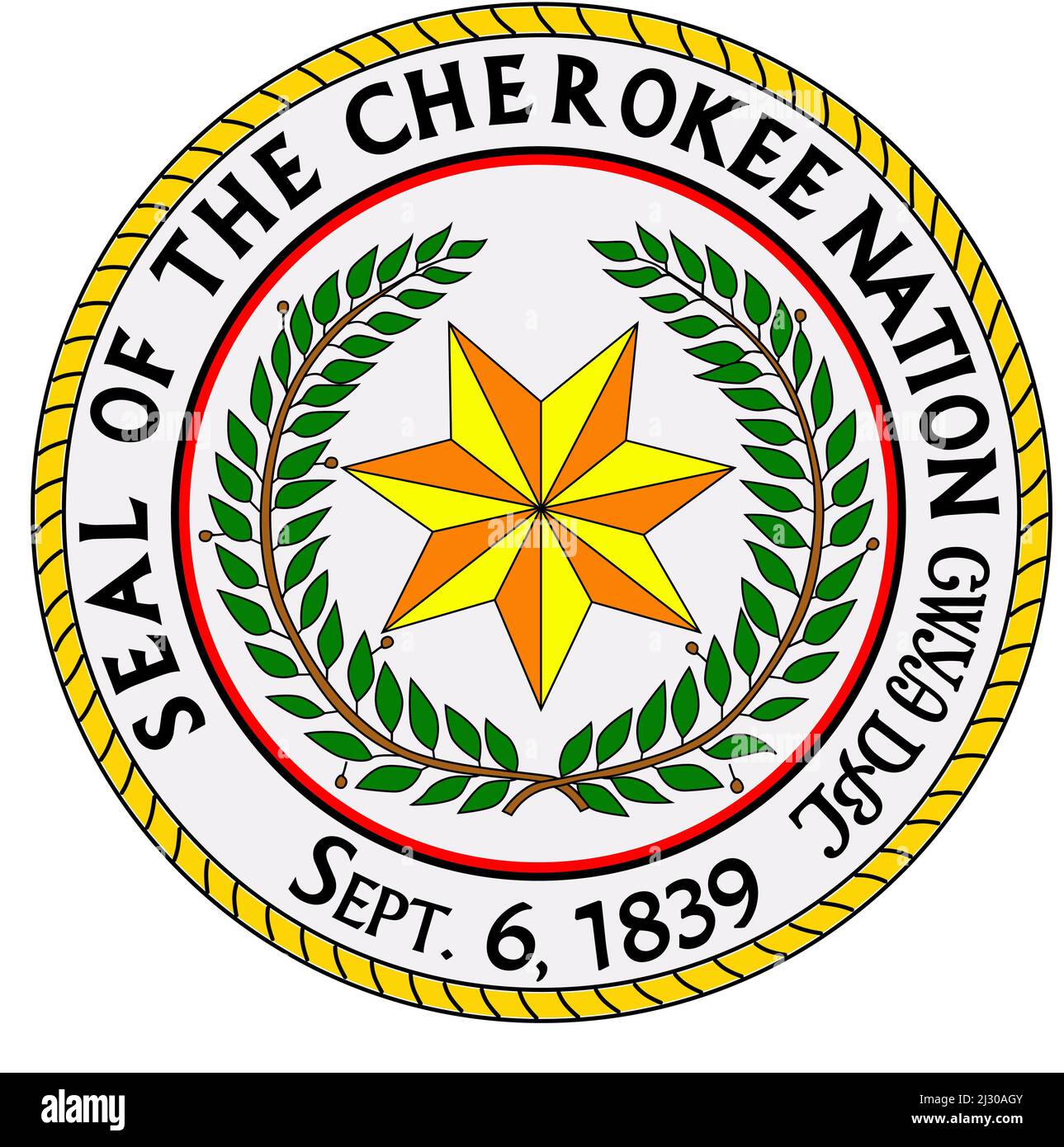 Top view of Great Seal of US Federal State of cherokee nation. United ...