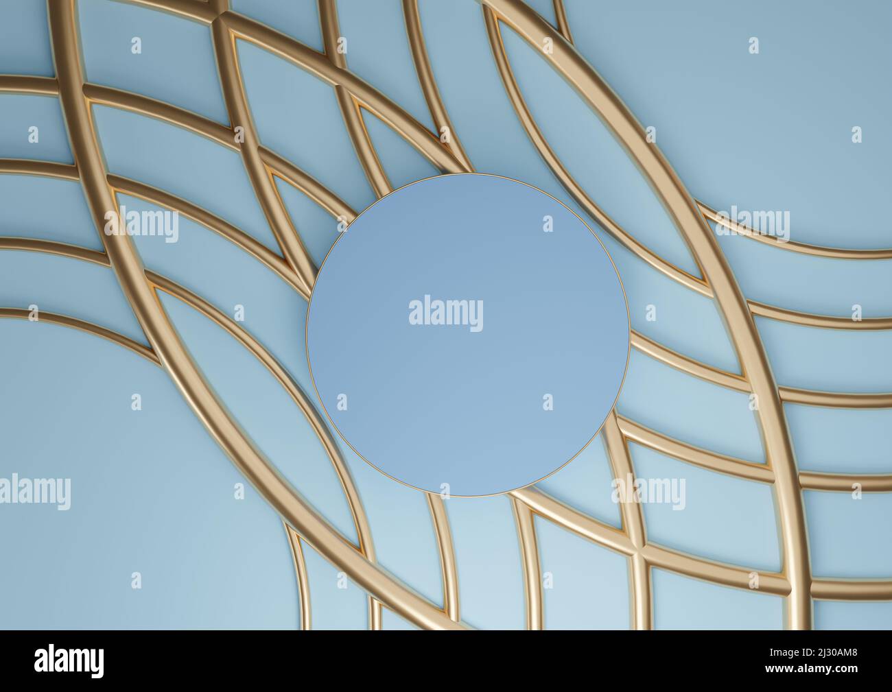 Bright, light sky blue 3D rendering product display flat lay podium ...