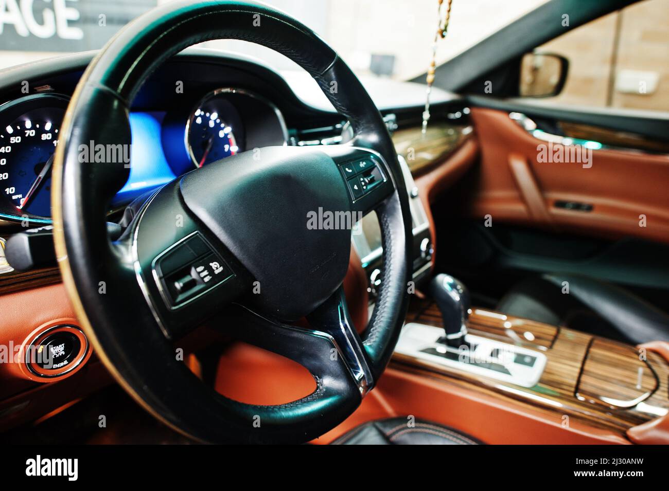 Car steering wheel interior of luxury transport Stock Photo - Alamy