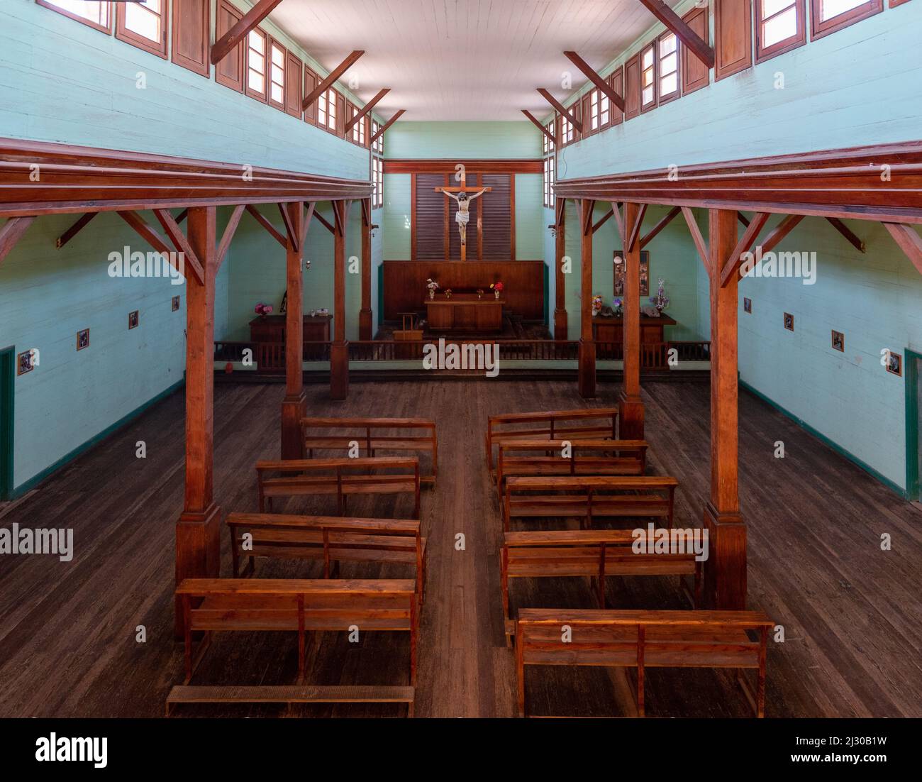 A shot of a religious room in an old mining town called Humberstone ...