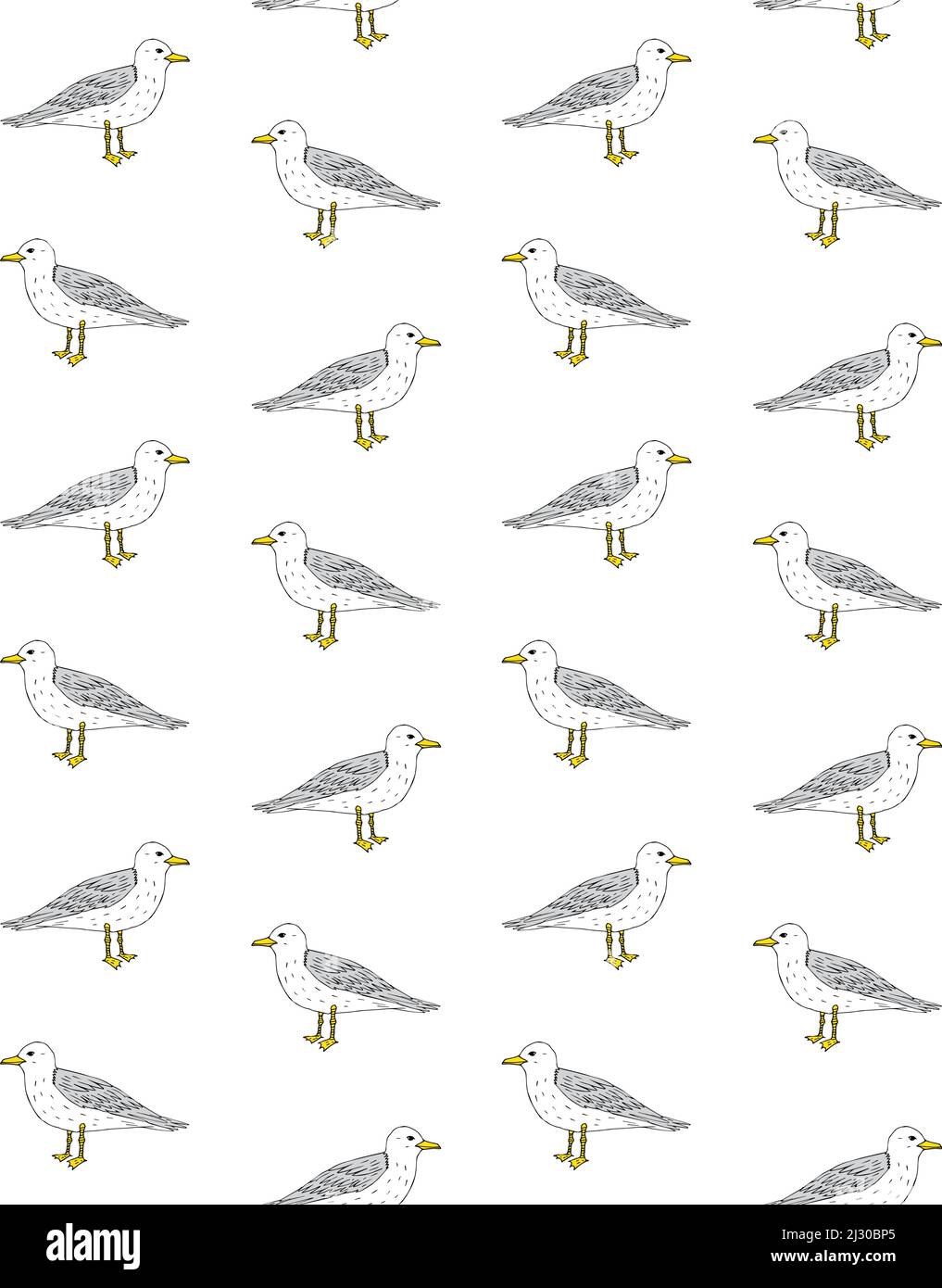 Vector seamless pattern of hand drawn colored sketch sea gull isolated ...