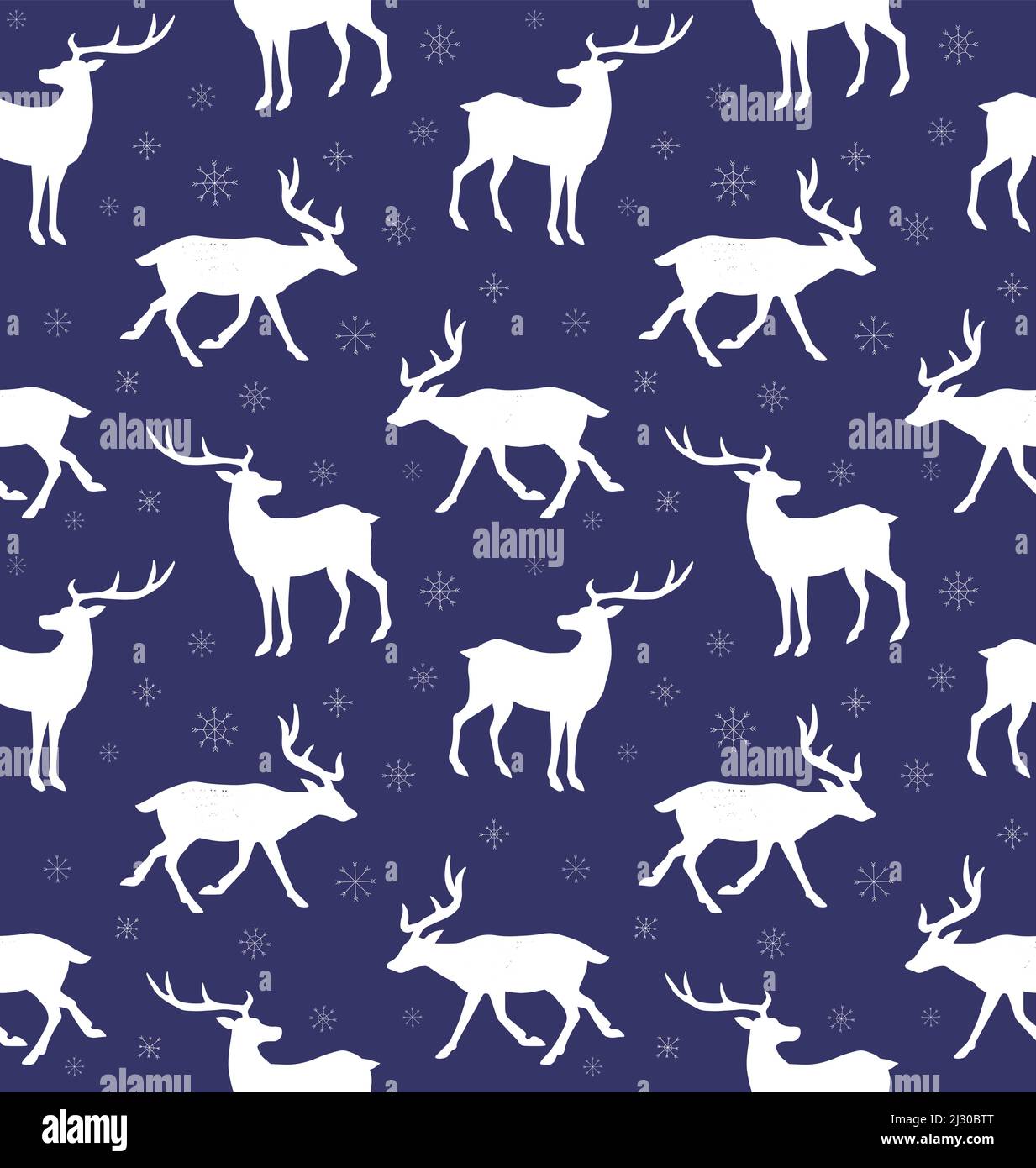 Vector seamless pattern of white deer silhouette and snow flakes ...
