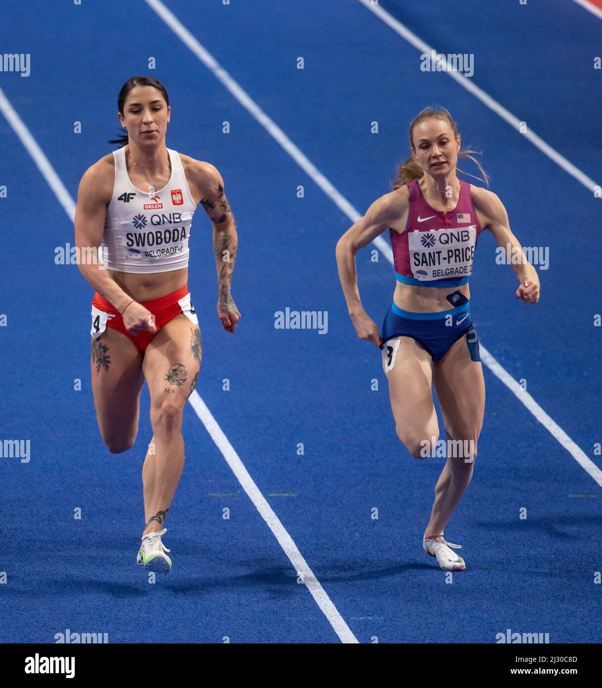 Ewa Swoboda and Marybeth Sant-Price competing in the women’s 60m heats ...