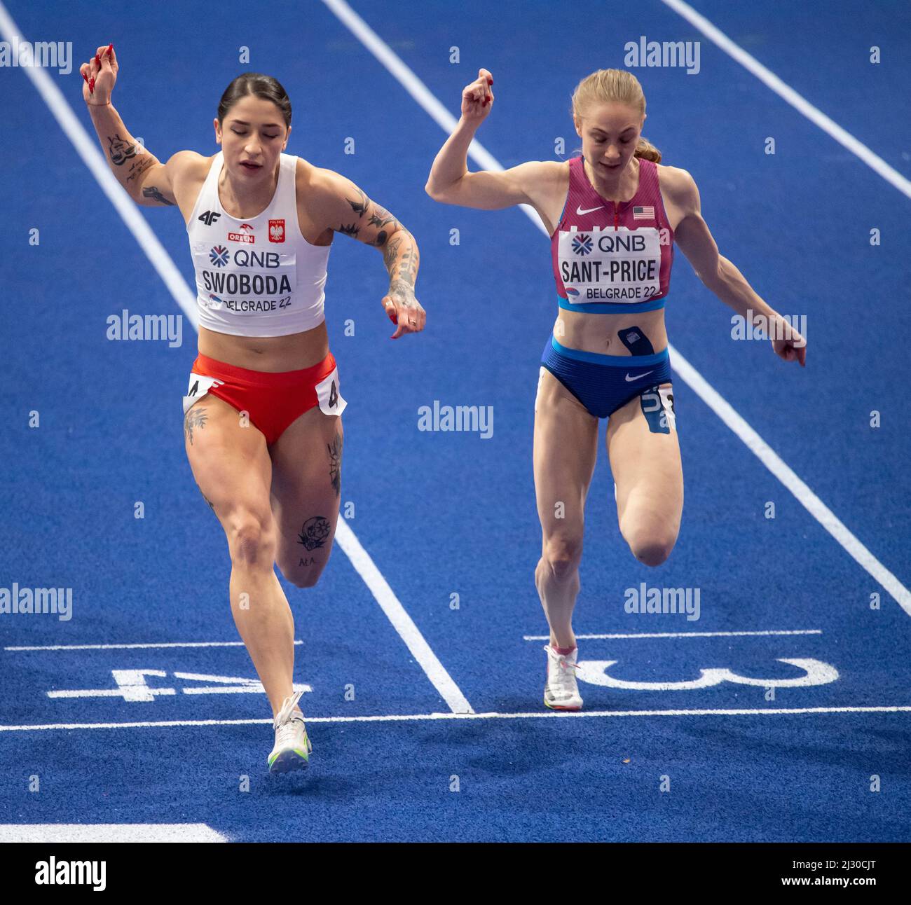 Ewa Swoboda and Marybeth Sant-Price competing in the women’s 60m heats ...