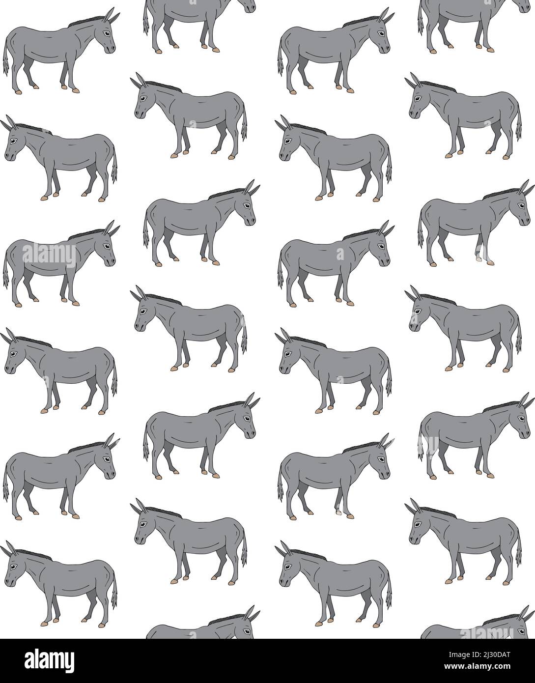 Vector seamless pattern of gray hand drawn sketch donkey isolated on ...