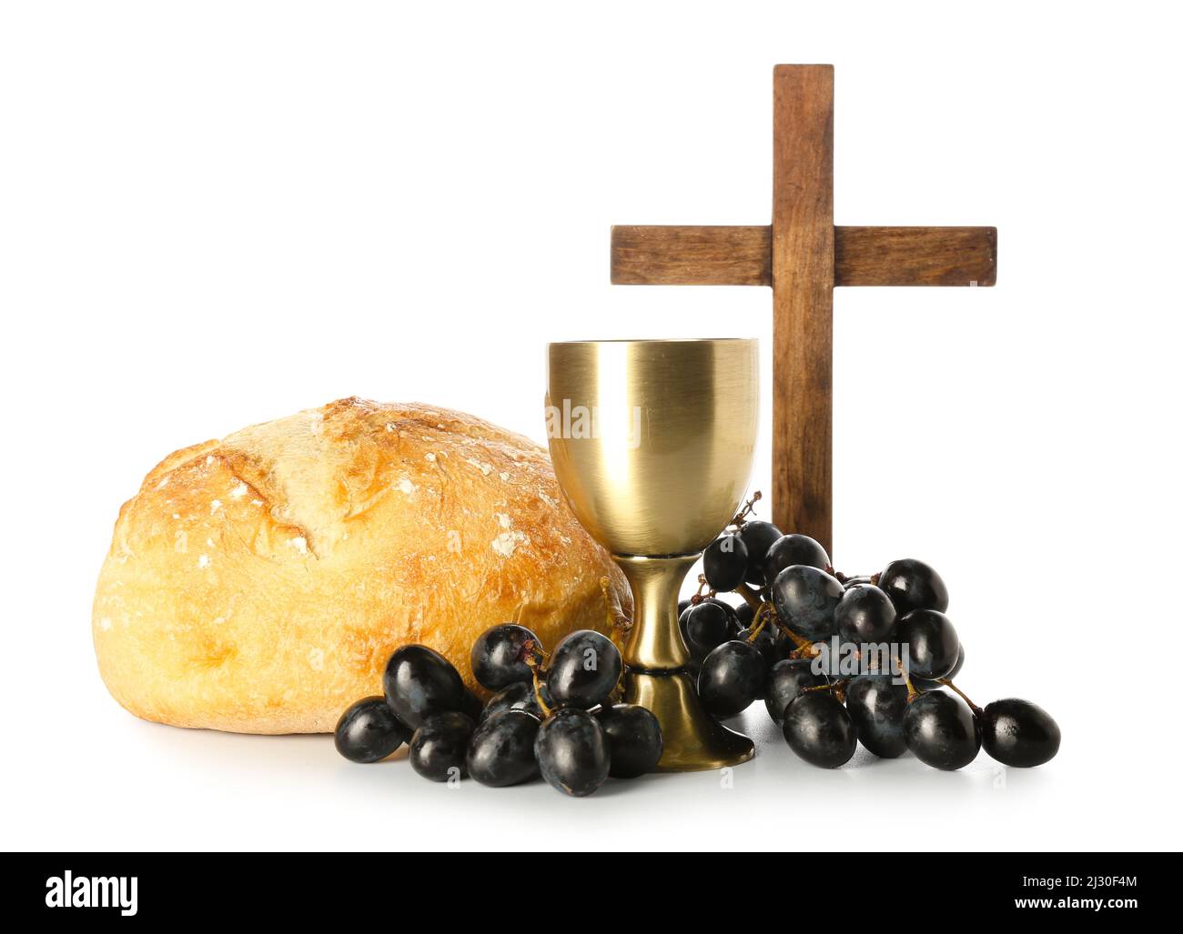 Cup of wine with bread and cross on white background Stock Photo - Alamy