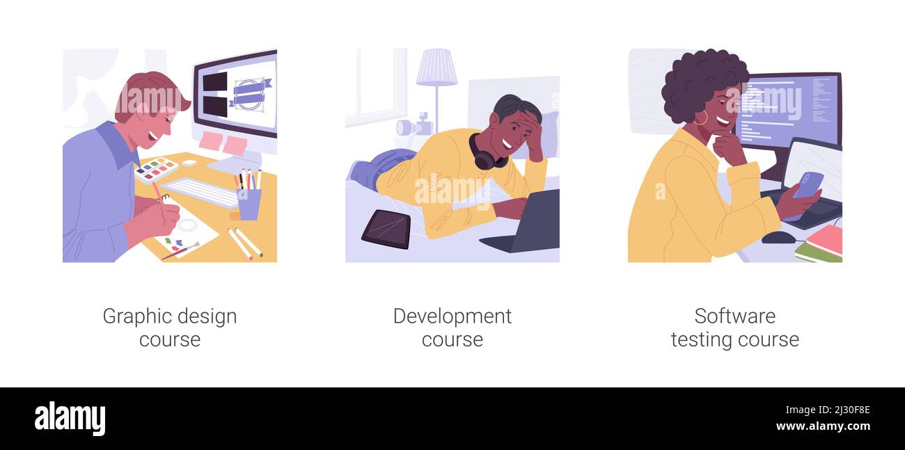 Professional IT courses isolated cartoon vector illustrations set Stock ...