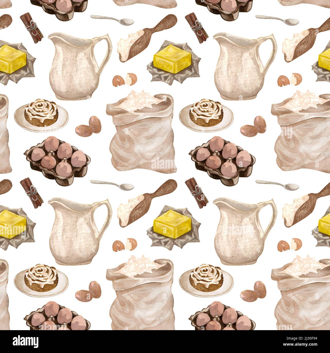 baking watercolor seamless pattern with kitchen utensils on white ...