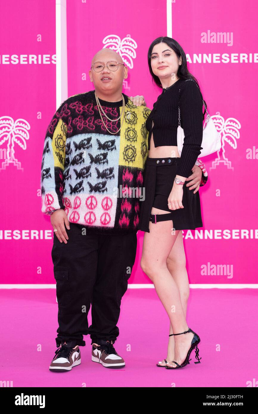 Jacob Batalon and Brooke Reina attend the pink carpet during the 5th Canneseries Festival, on ...