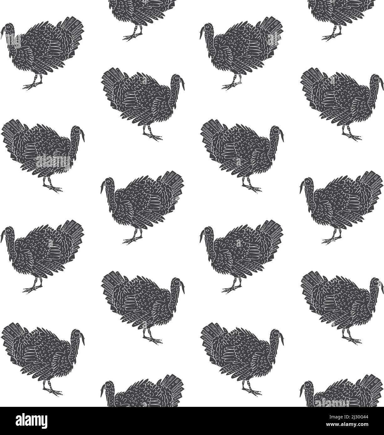 Vector seamless pattern of hand drawn sketch turkey isolated on white ...