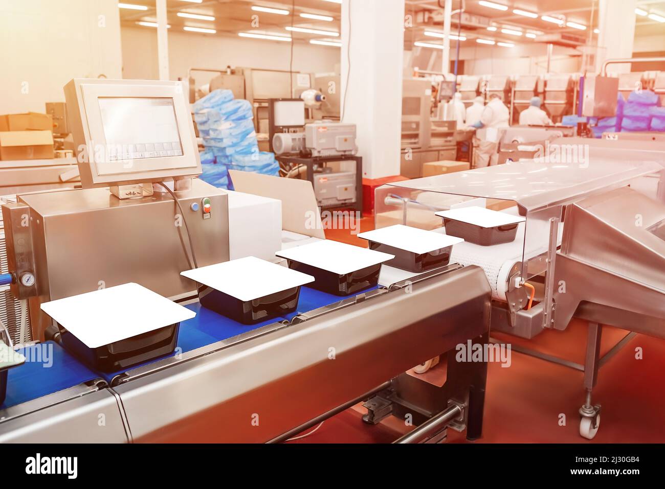 Automated production line in modern food factory.Conveyor Belt Food ...