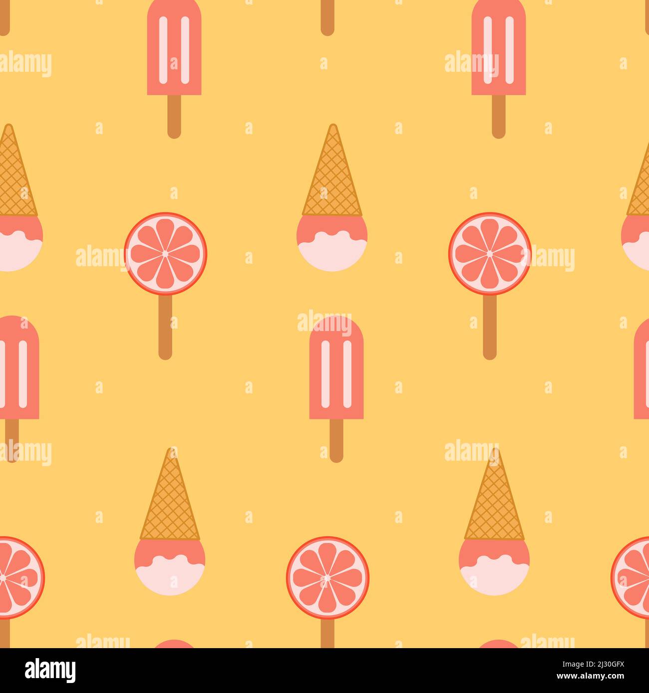Ice cream seamless pattern. A ball of vanilla ice cream with syrup and ...