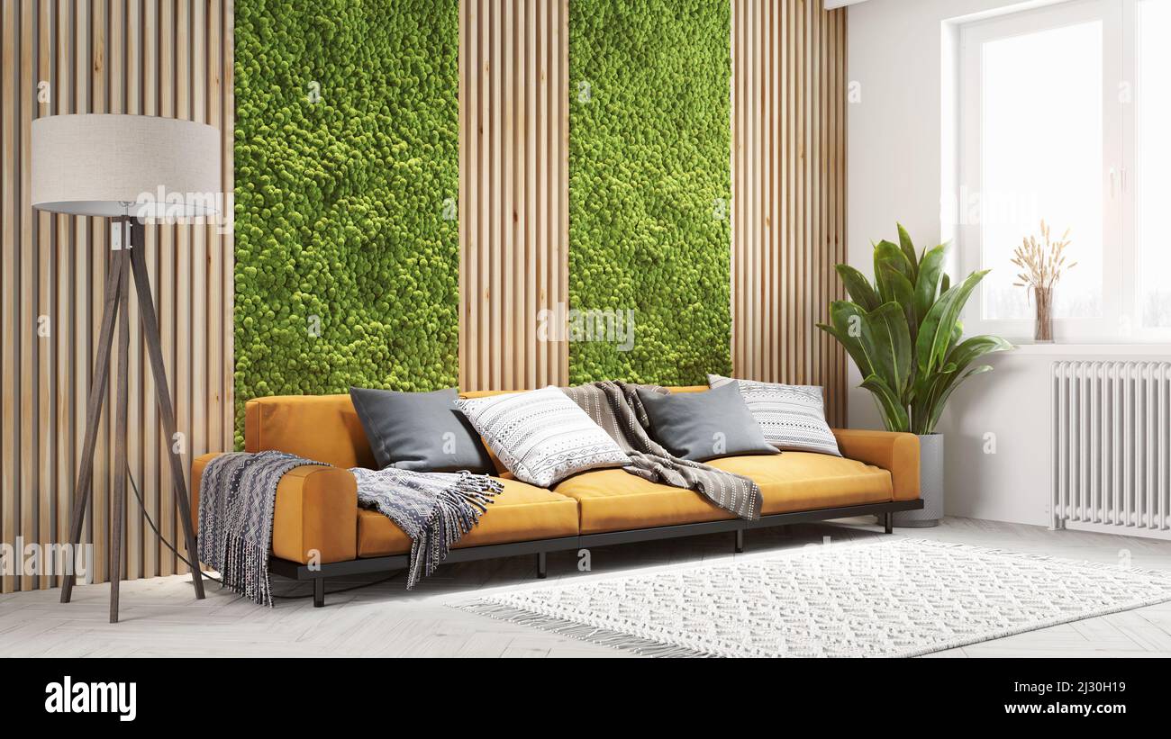 Living room interior in loft, scandinavian style, 3d render Stock Photo ...