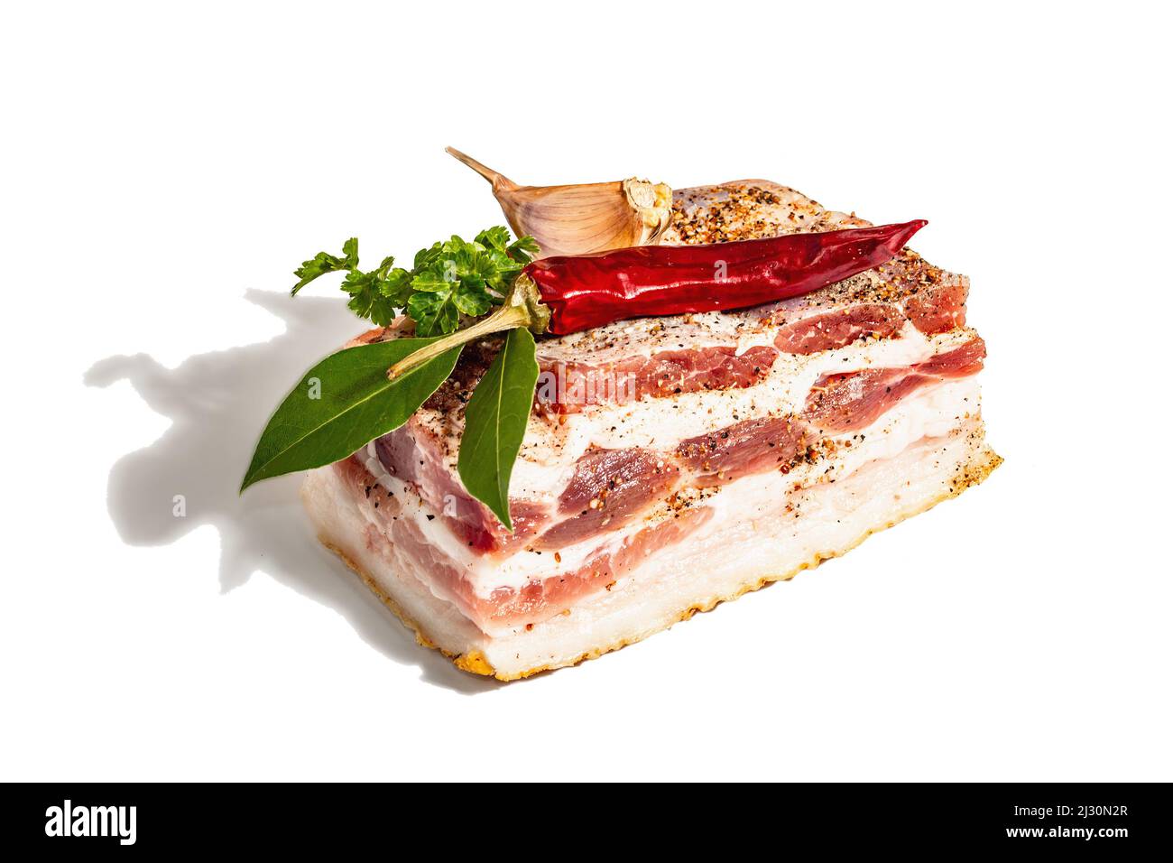 Raw pork belly with rind, peritoneum meat isolated on white background ...