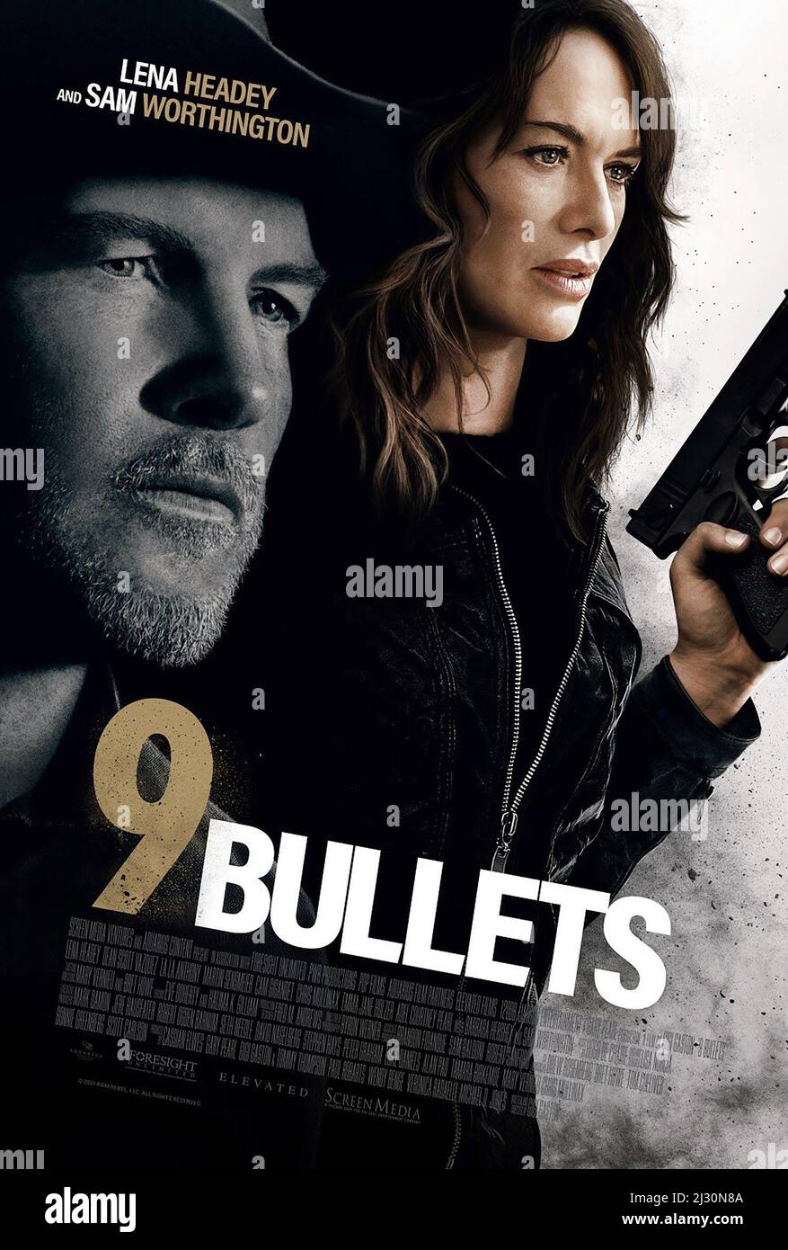 9 BULLETS, (aka NINE BULLETS), poster, from left: Sam Worthington, Lena Headey, 2022. © Screen ...