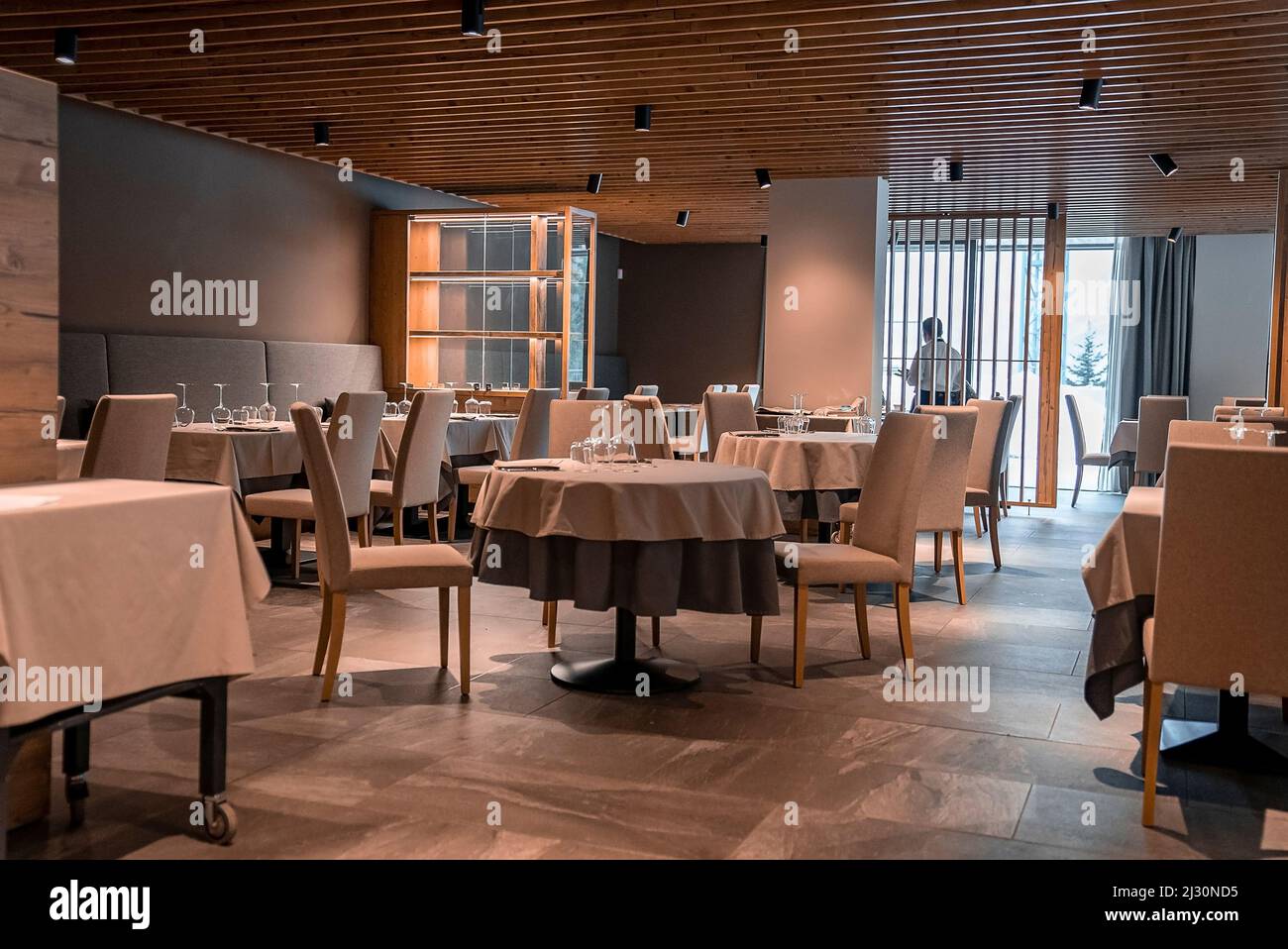 Interior of modern restaurant dining hall at luxurious resort Stock ...