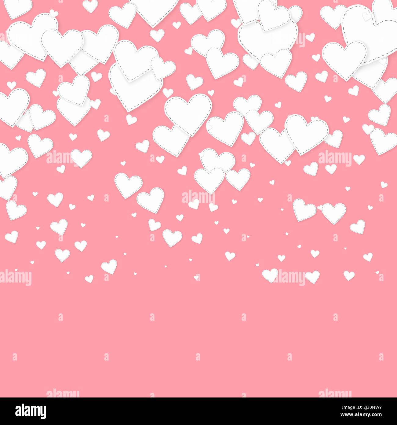White heart love confettis. Valentine's day gradient terrific background. Falling stitched paper ...