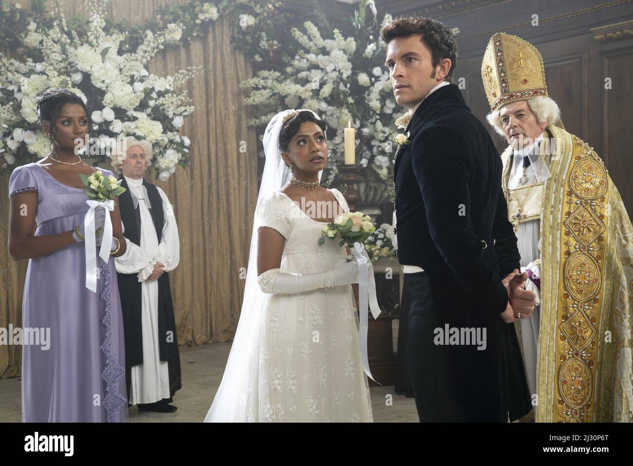 BRIDGERTON, from left: Simone Ashley, Charithra Chandran, Jonathan ...