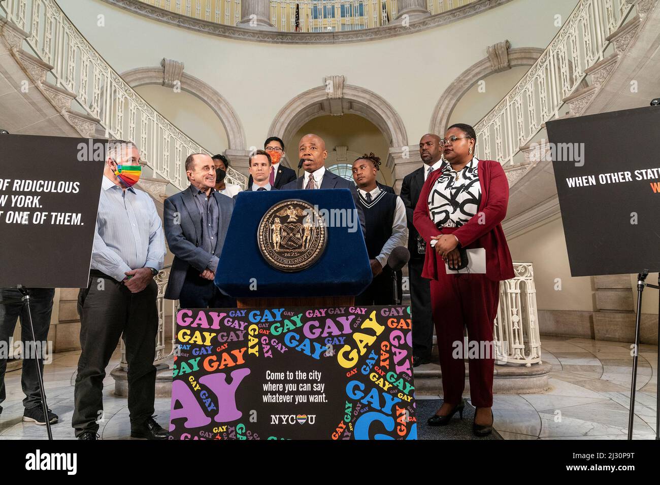 New York, United States. 04th Apr, 2022. Mayor Eric Adams makes an ...
