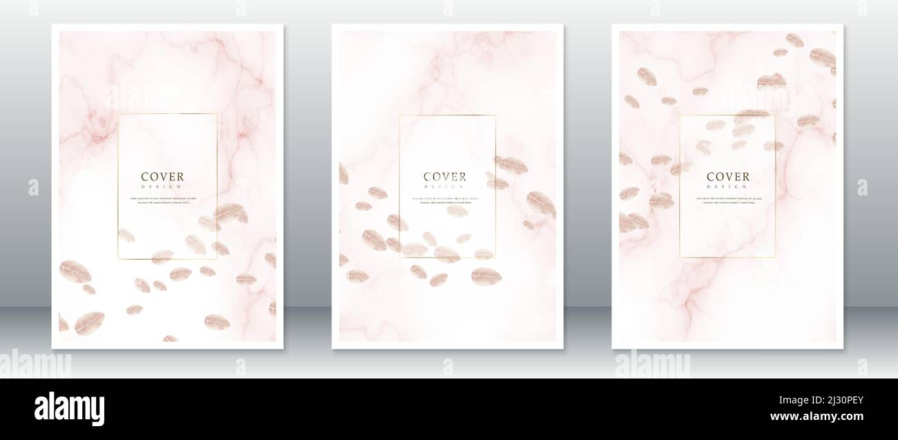 Set of autumn background cover page design with marble texture and gold ...