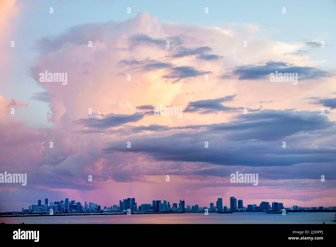 Miami Florida,Biscayne Bay,weather sky storm clouds rain city skyline ...