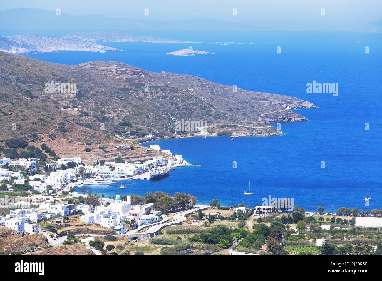 Katapola harbour, elevated view, Katapola, Amorgos, Cyclades Islands ...