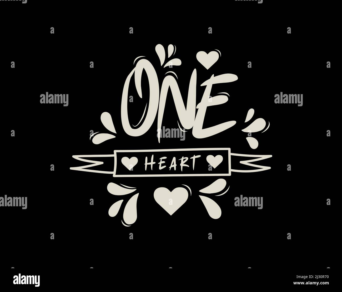 One Heart lettering Text on white background in vector illustration ...