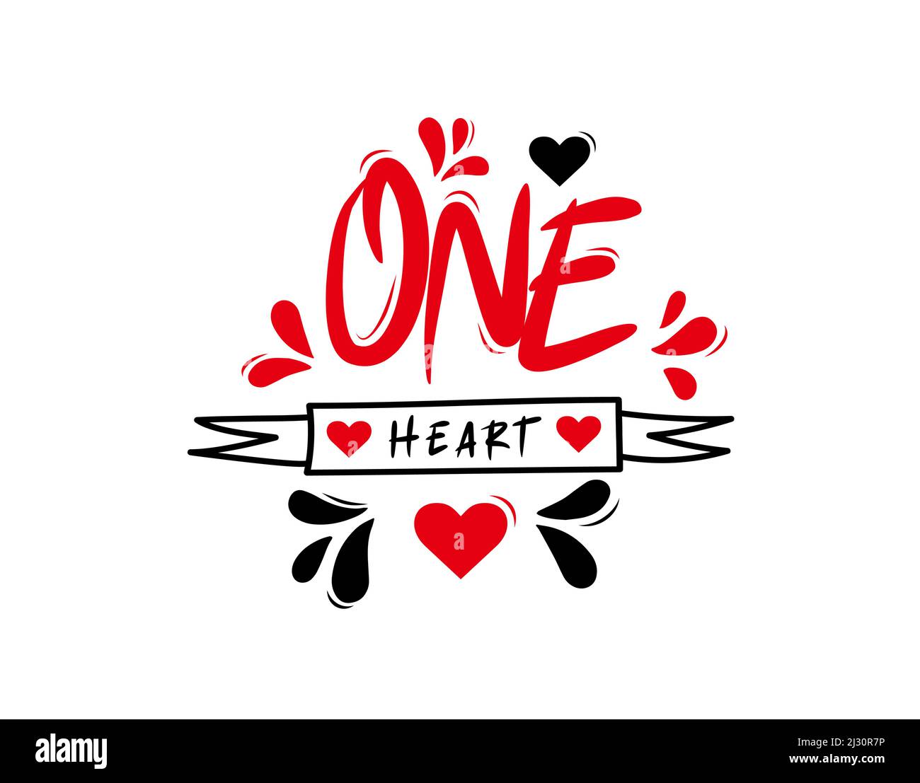 One Heart lettering Text on white background in vector illustration ...