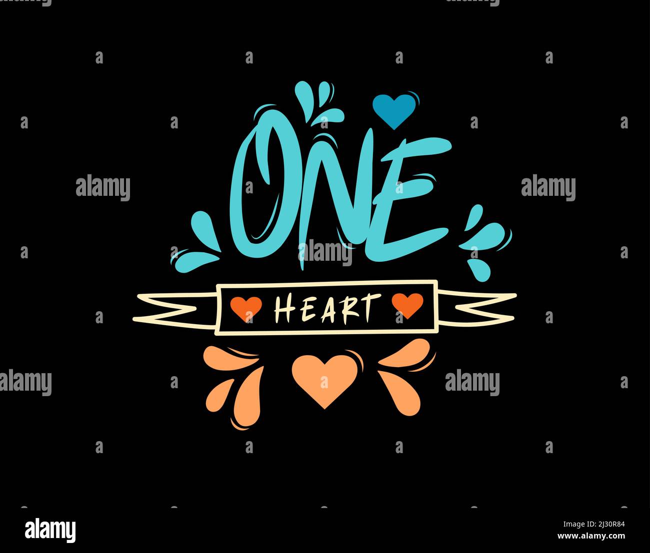 One Heart lettering Text on white background in vector illustration ...