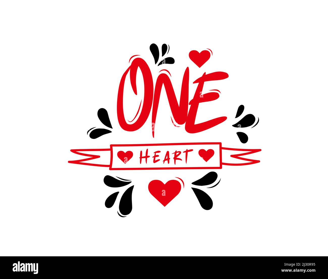 One Heart lettering Text on white background in vector illustration ...