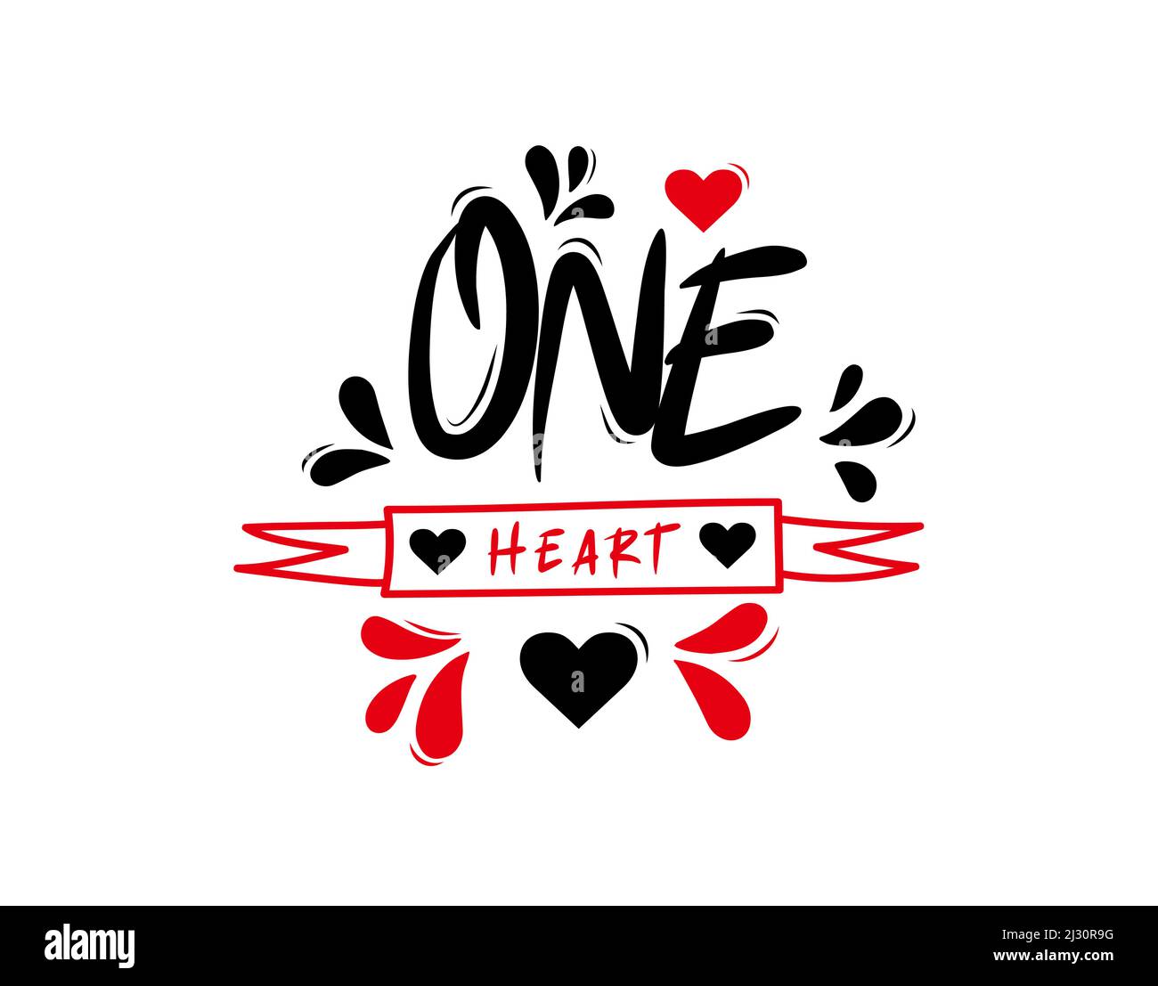 One Heart lettering Text on white background in vector illustration ...