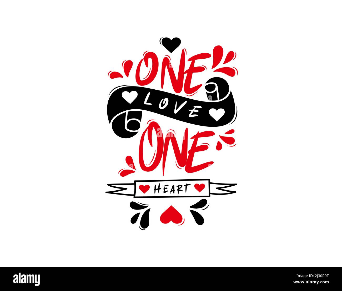 One Love One Heart lettering Text on white background in vector ...