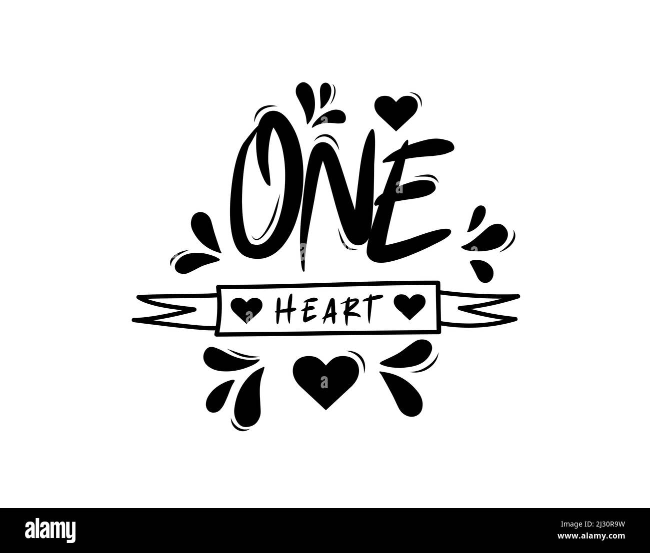 One Heart lettering Text on white background in vector illustration ...