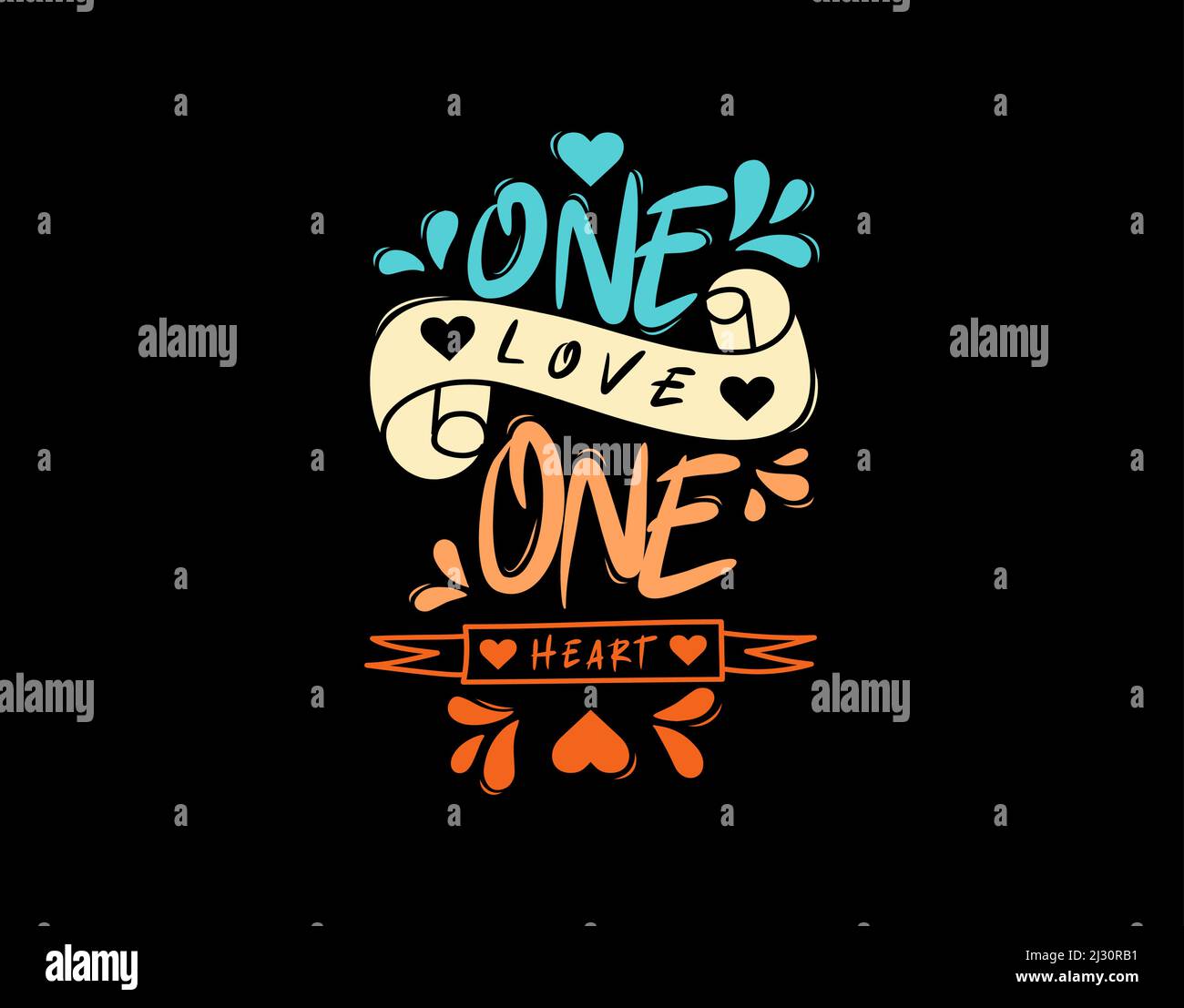One Love One Heart lettering Text on white background in vector ...