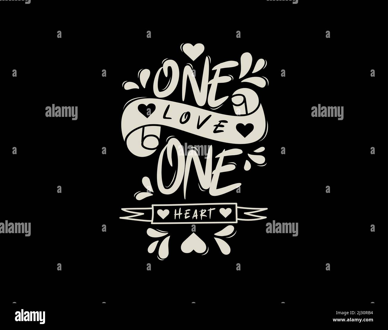One Love One Heart lettering Text on white background in vector ...