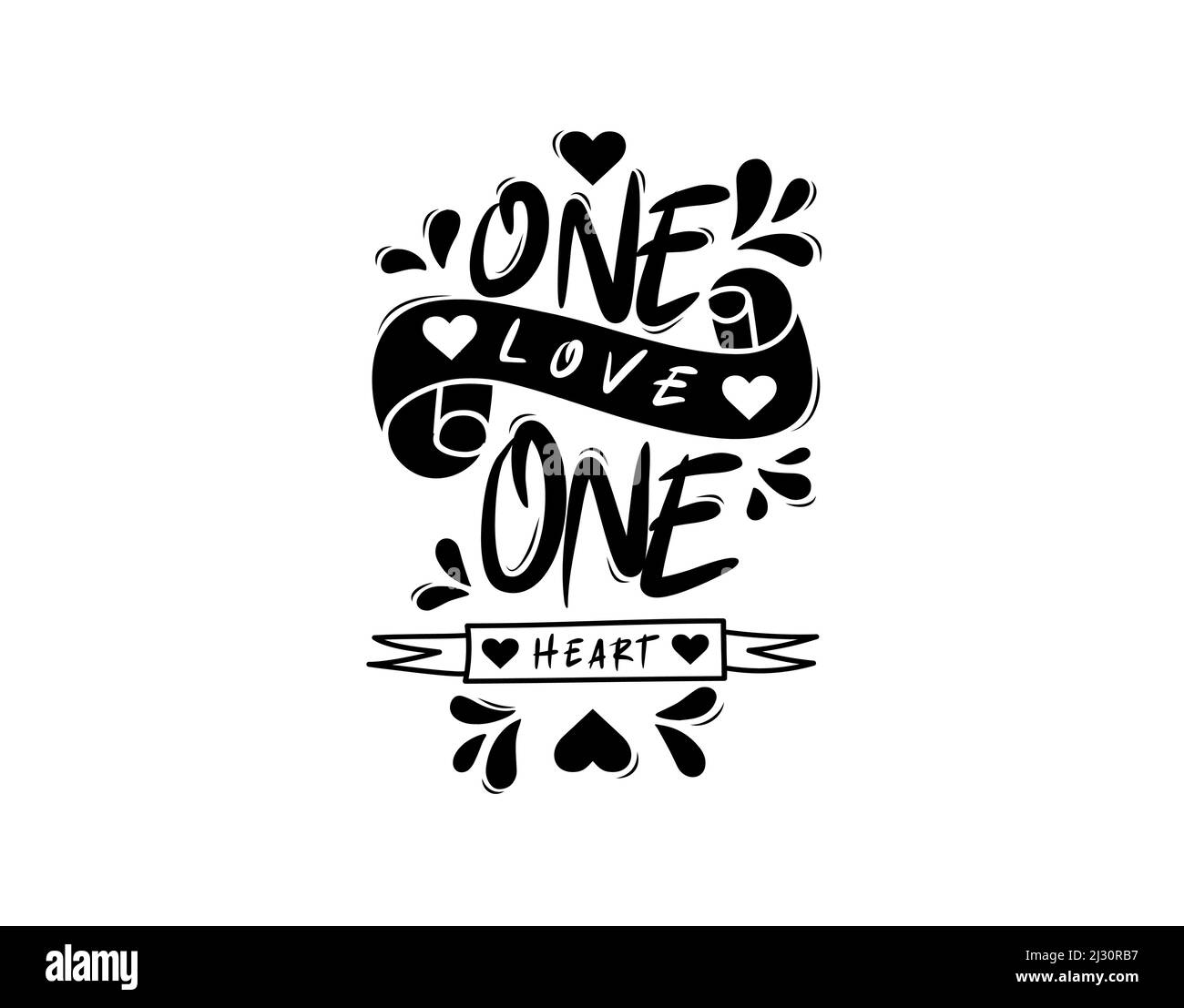 One Love One Heart lettering Text on white background in vector ...