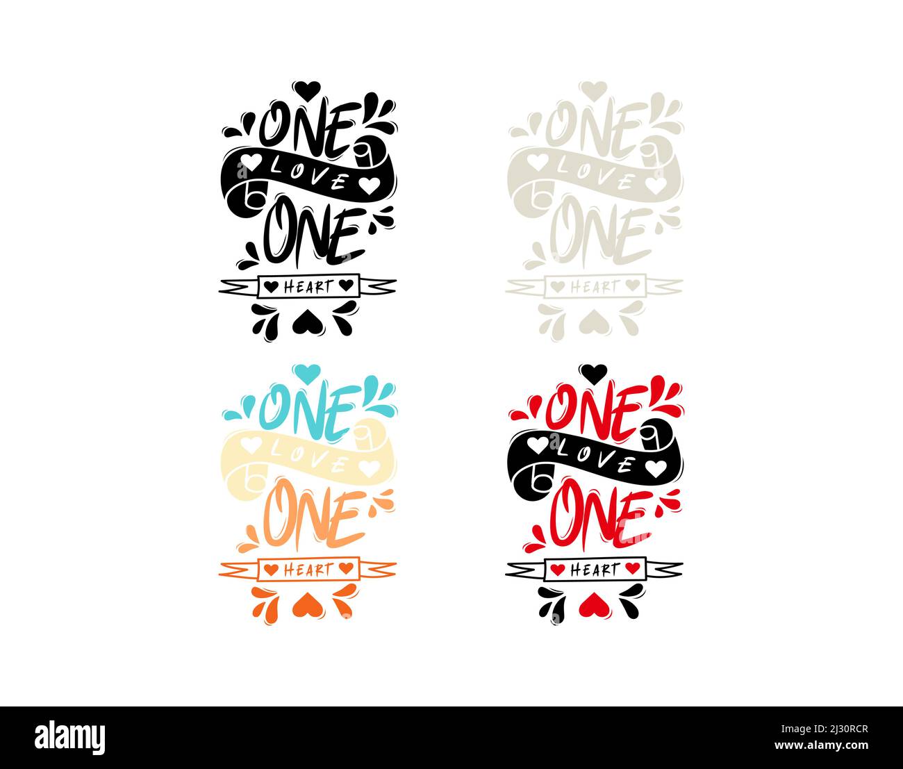 One Love One Heart lettering Text on white background in vector ...