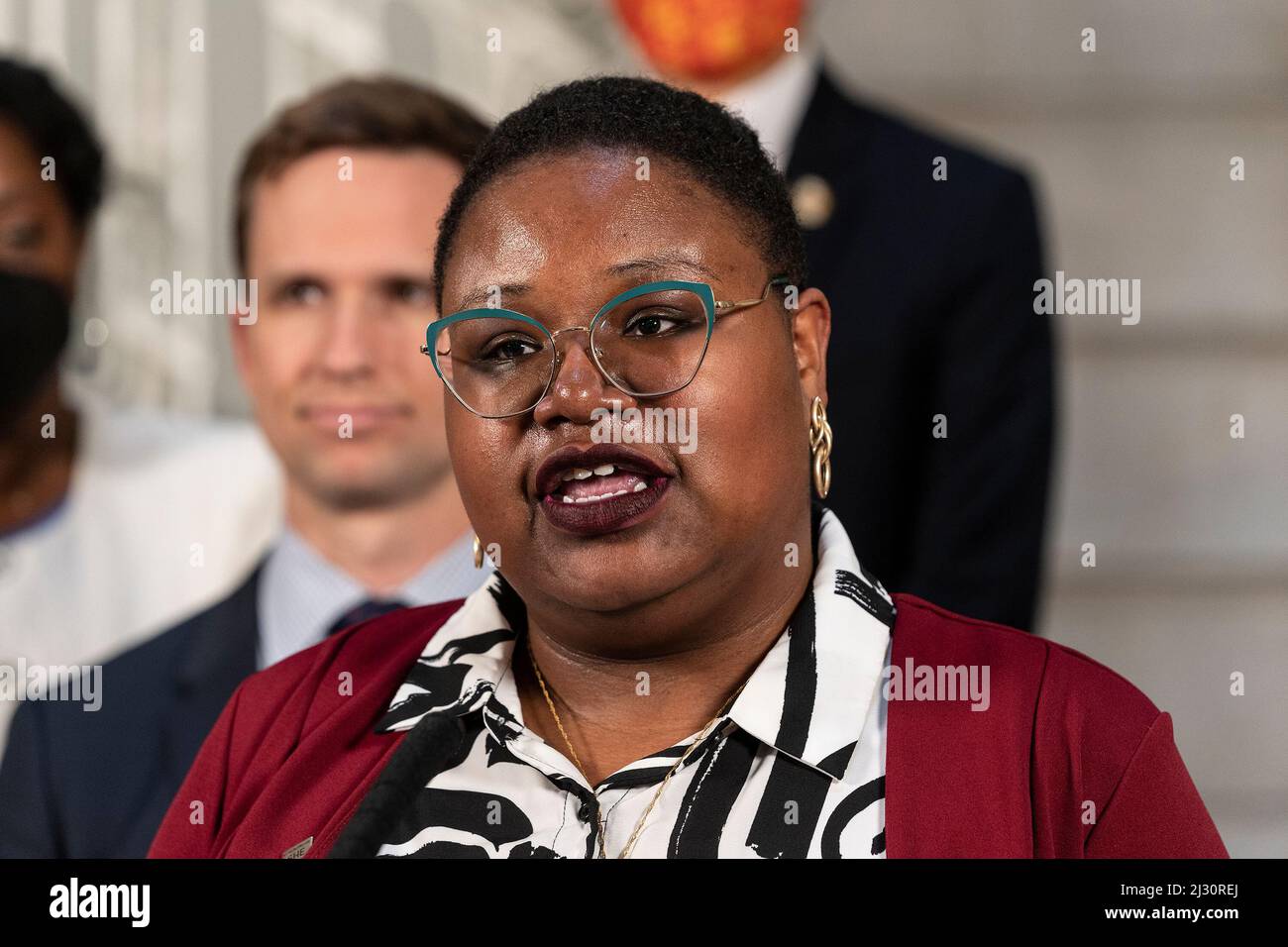 New York, New York, USA. 4th Apr, 2022. Kalima Mckenzie Simms speaks ...