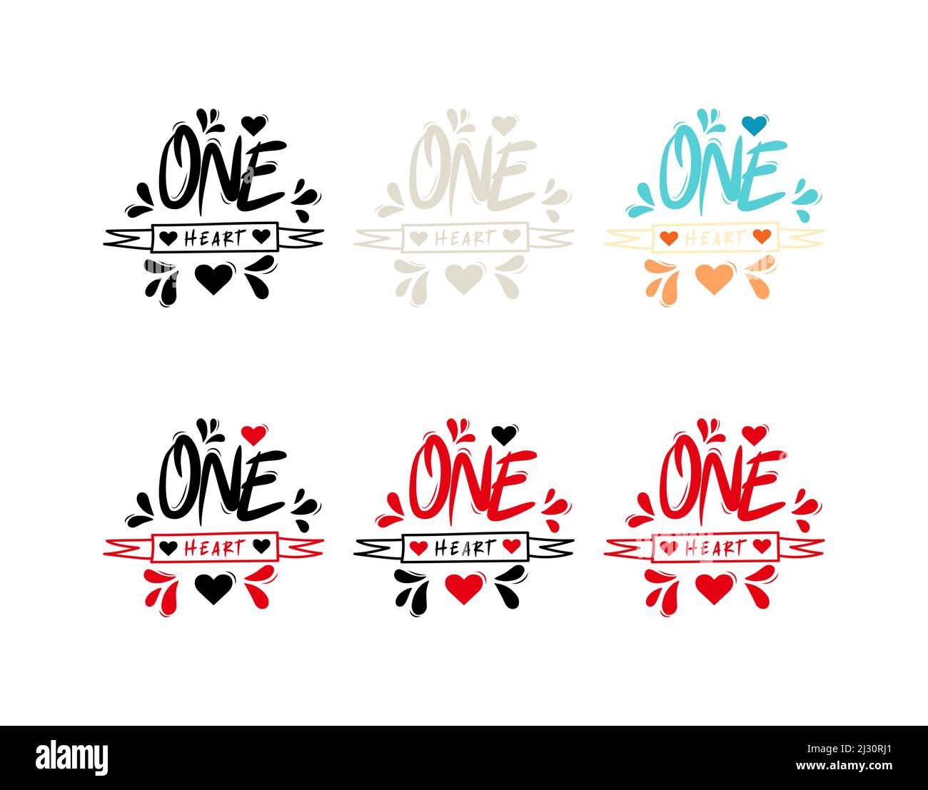 One Heart lettering Text on white background in vector illustration ...