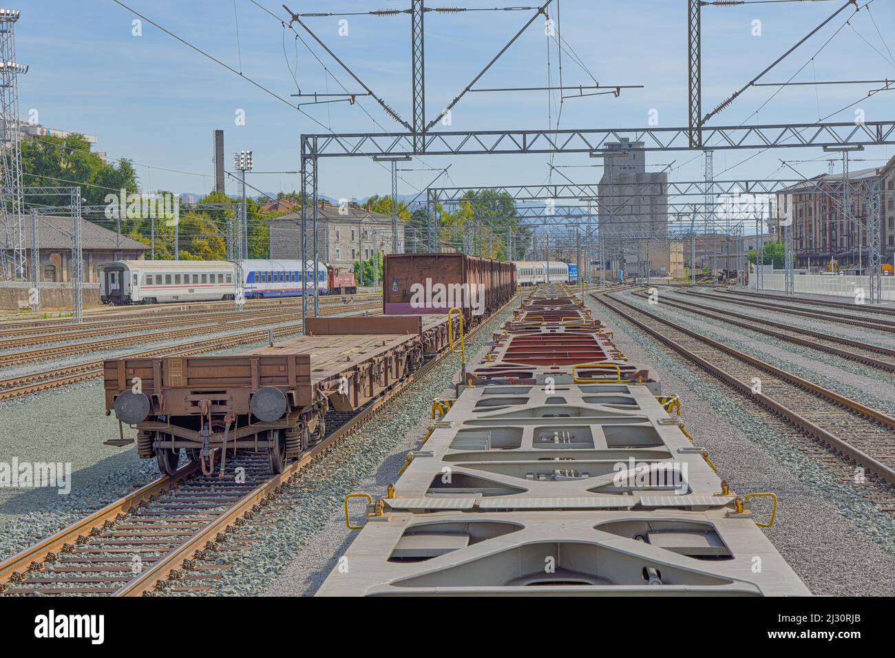 Freight trains on the railroad tracks Stock Photo - Alamy