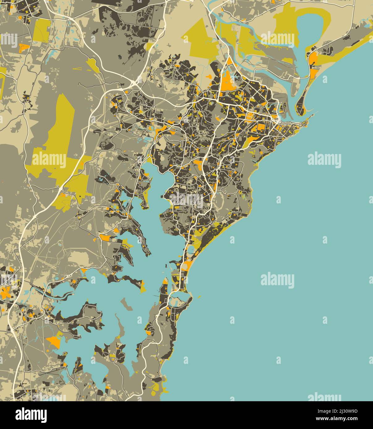 Detailed vector map of Newcastle, Australia Vintage Colors Stock Vector ...